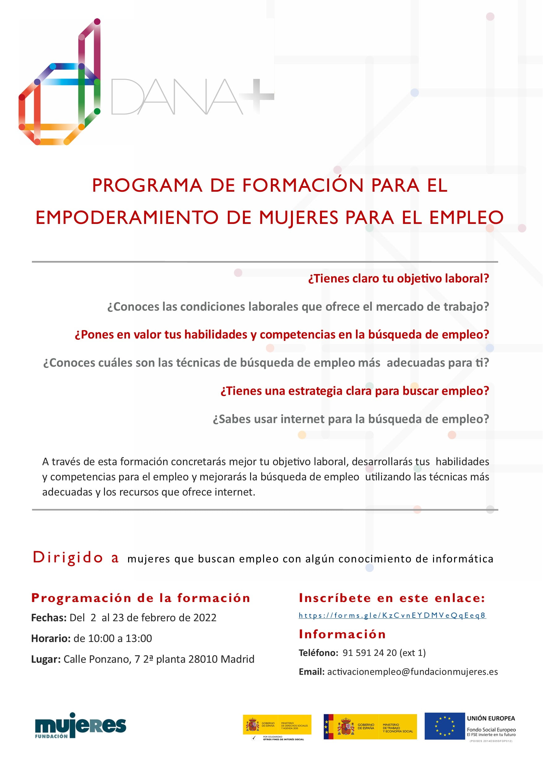 Programa de formación para el empoderamiento de mujeres para el empleo ...